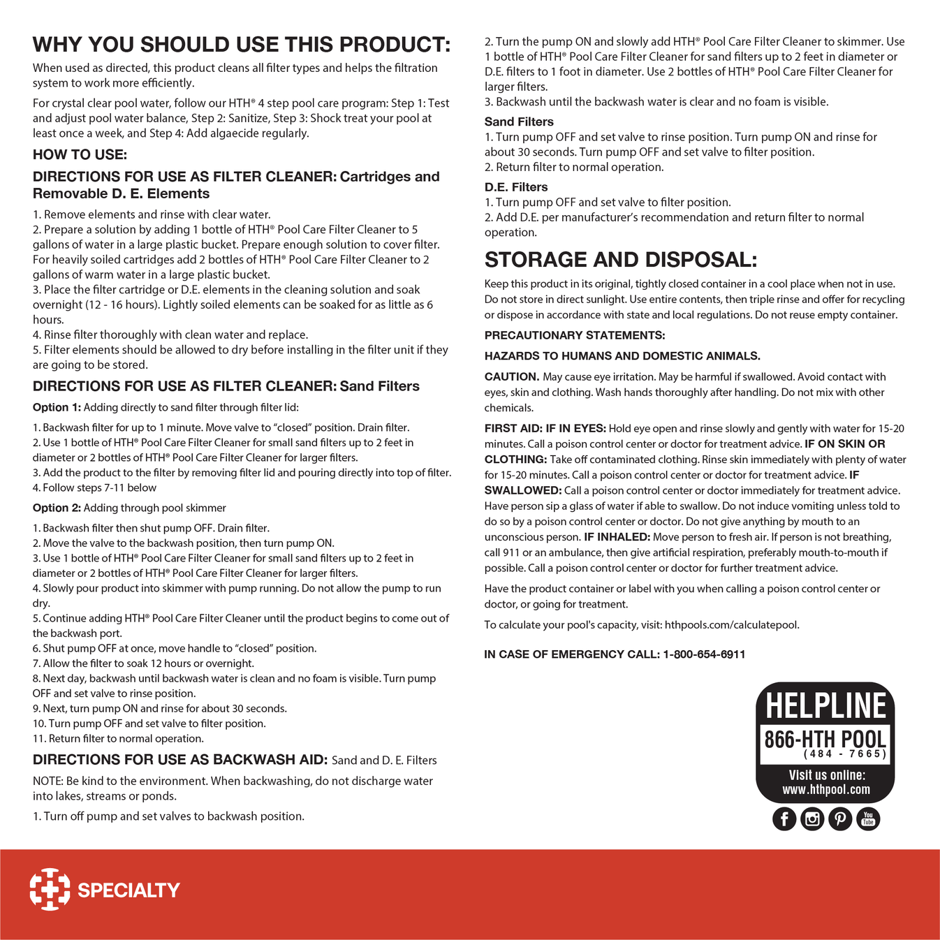 HTH™ Pool Care Filter Cleaner: Universal Pool Filter Cleaner | HTH Pools