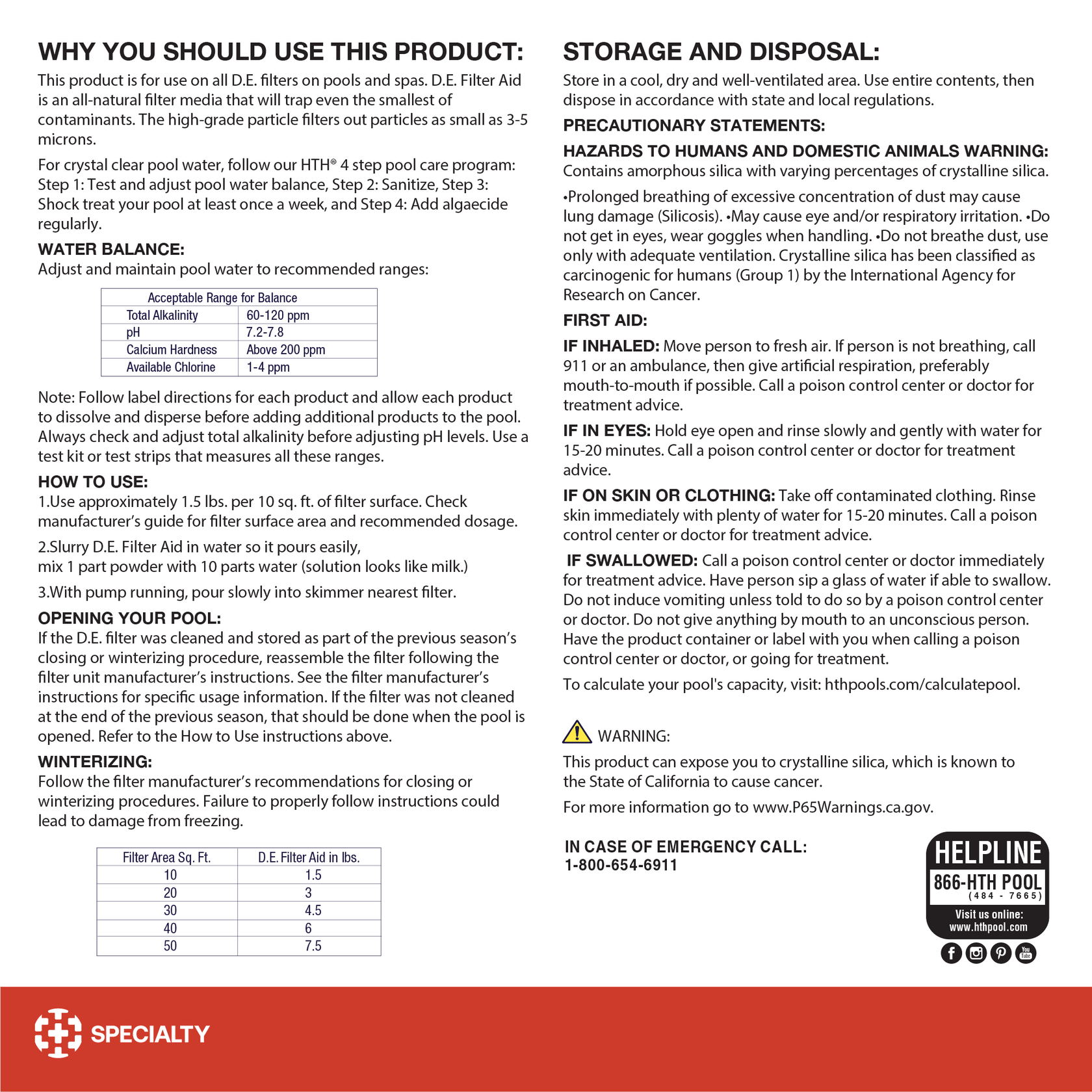 HTH™ Pool Care D.E. Filter Aid: DE Pool Filter Powder | HTH Pools
