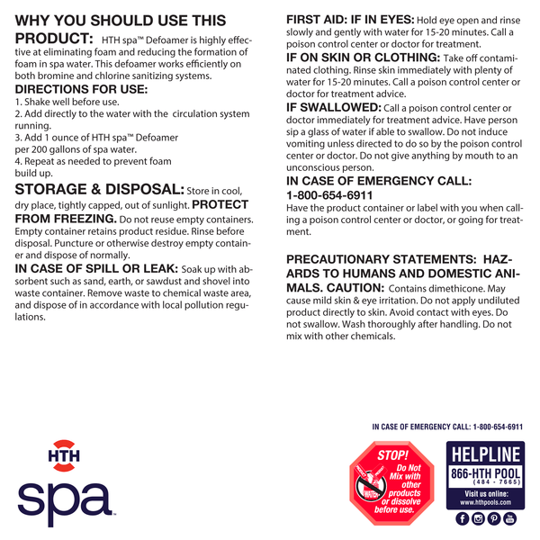 HTH spa™ Care Defoamer: Spa Defoamer | HTH Pools