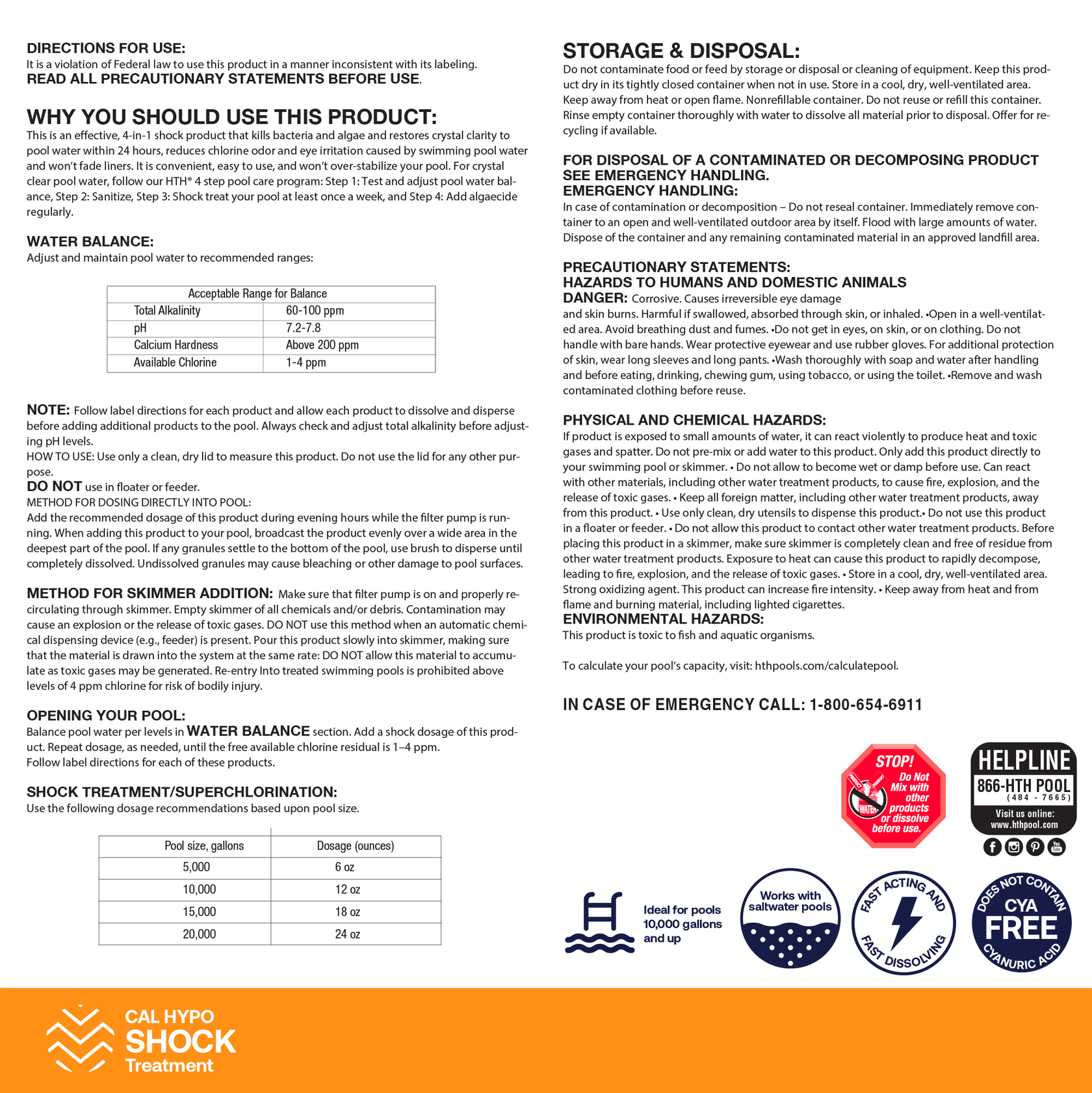 HTH™ Pool Care Shock Advanced: Pool Shock for Algae | HTH Pools