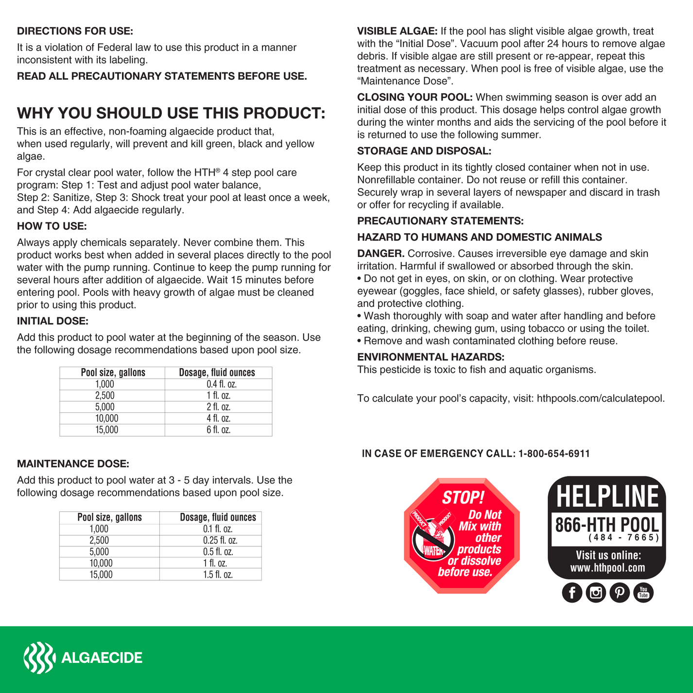 HTH™ Pool Care Algae Guard Advanced: All In One Algaecide | HTH Pools