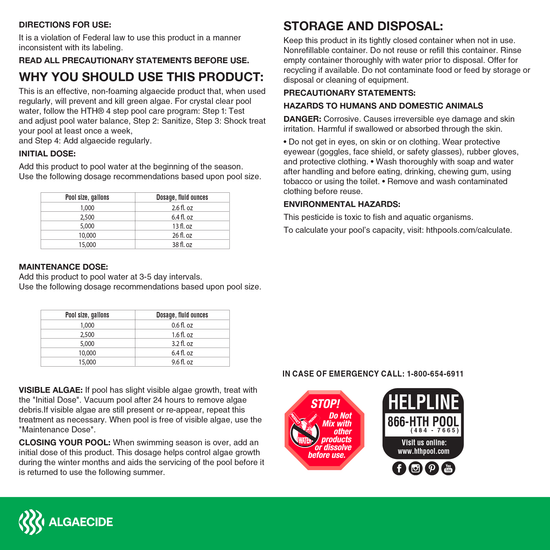 HTH™ Pool Care Algae Guard 10: Algae Control for Pools | HTH Pools