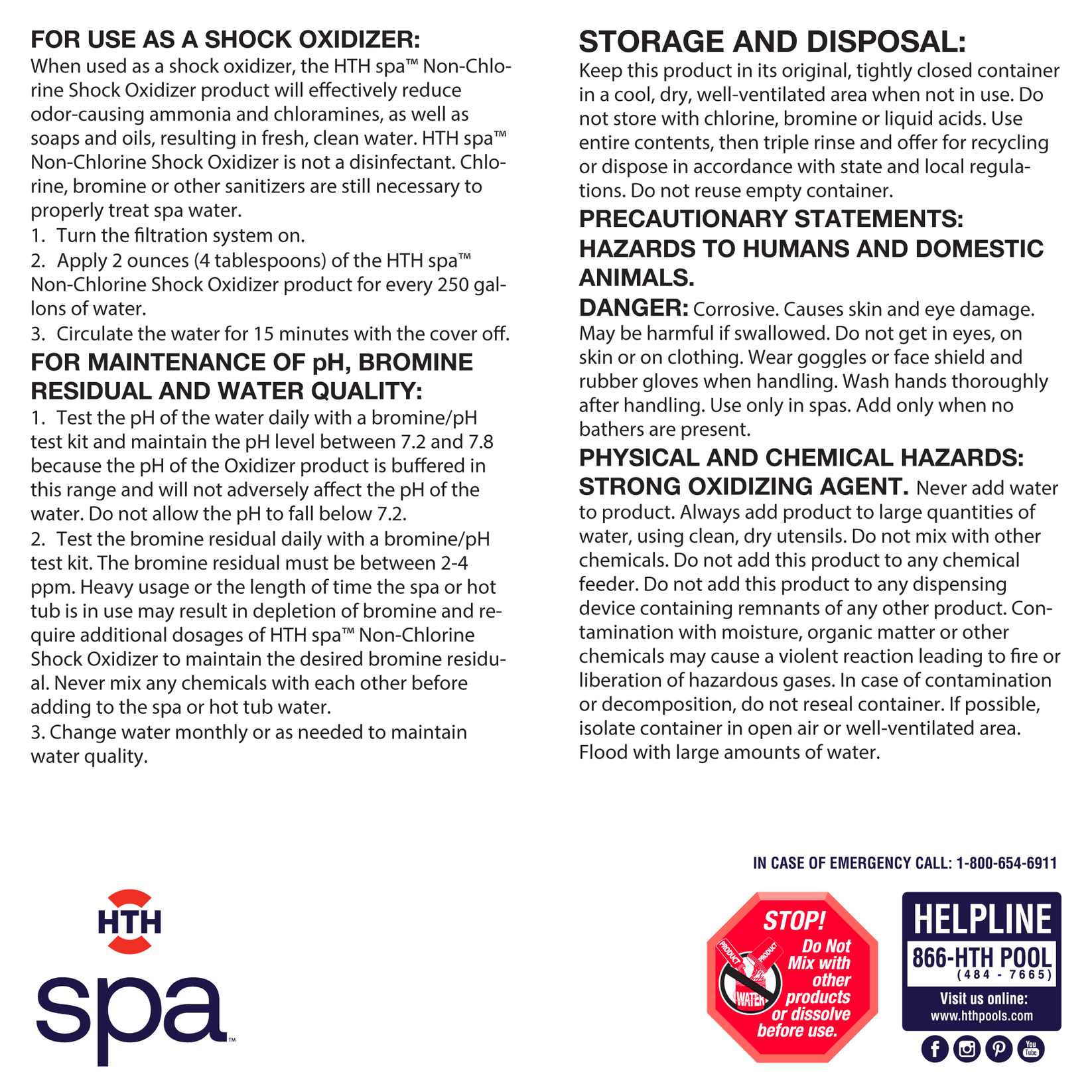 HTH spa™ Care Non-Chlorine Shock Oxidizer: Non Chlorine Spa Shock | HTH ...